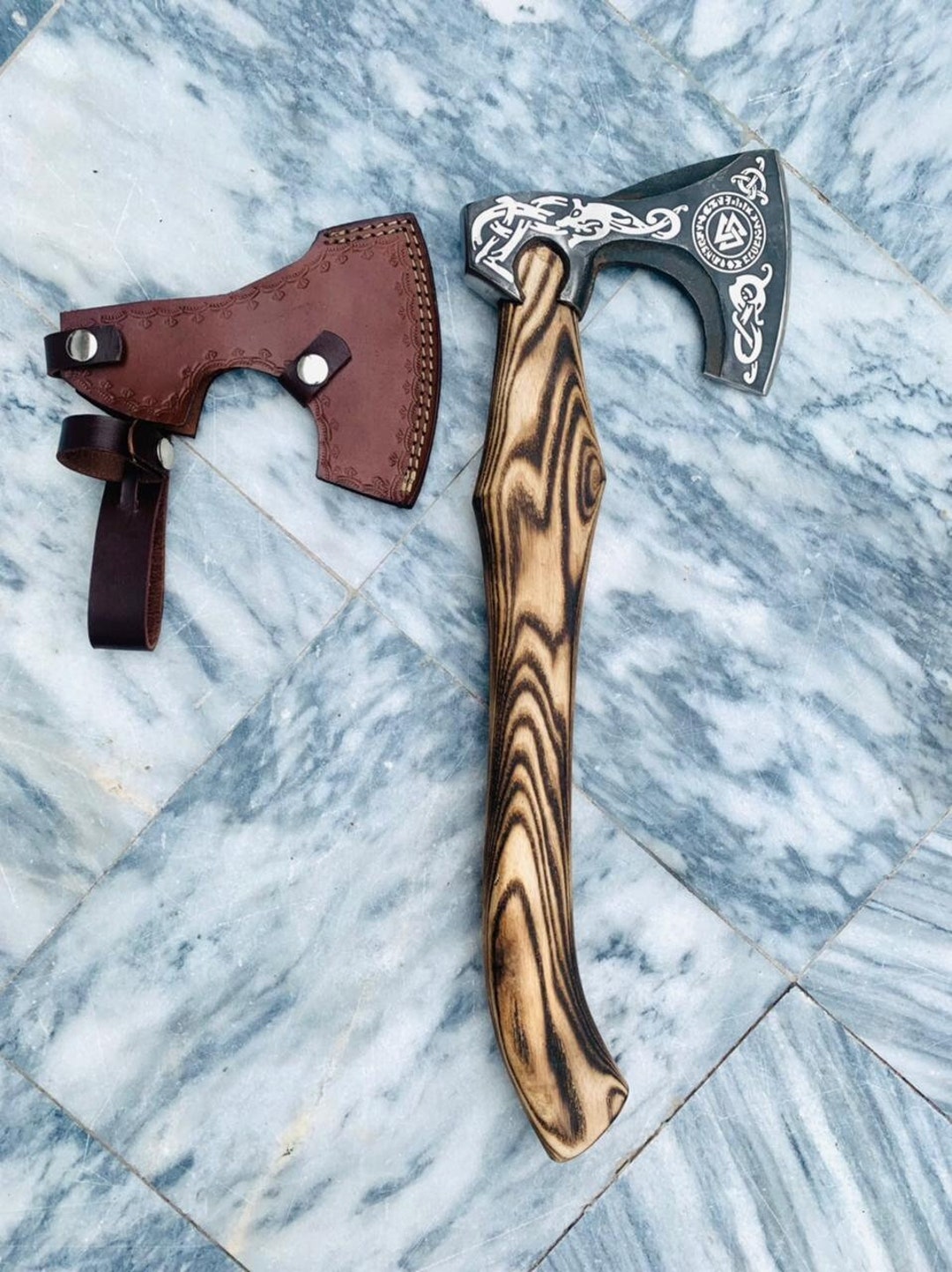 Medieval Viking Axe, Norse Valknut Axe, Medieval Tomahawk Axe, Forged ...