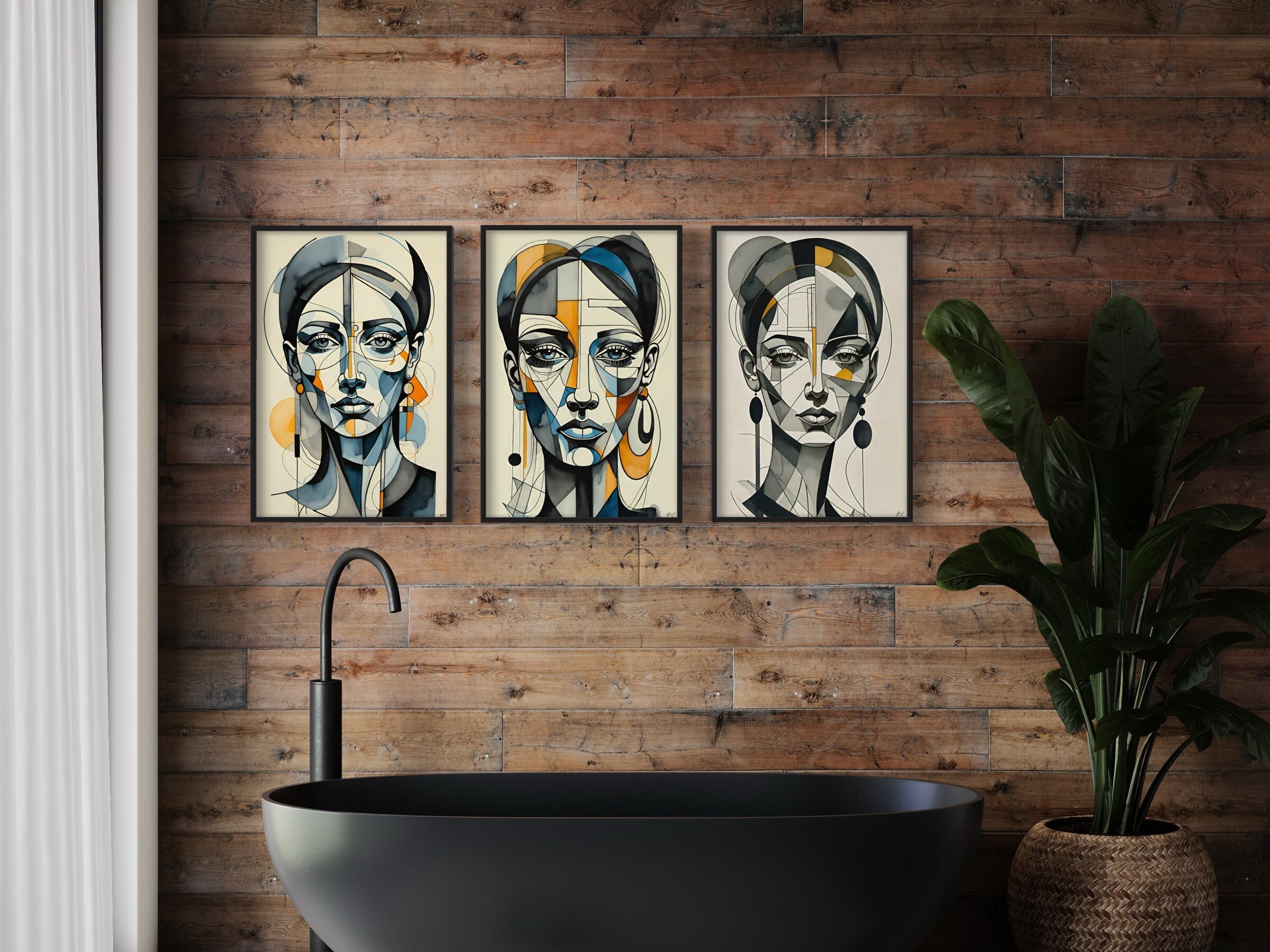 Abstract Face Digital Print Set of 3, Face Line Art Printable Wall Art ...