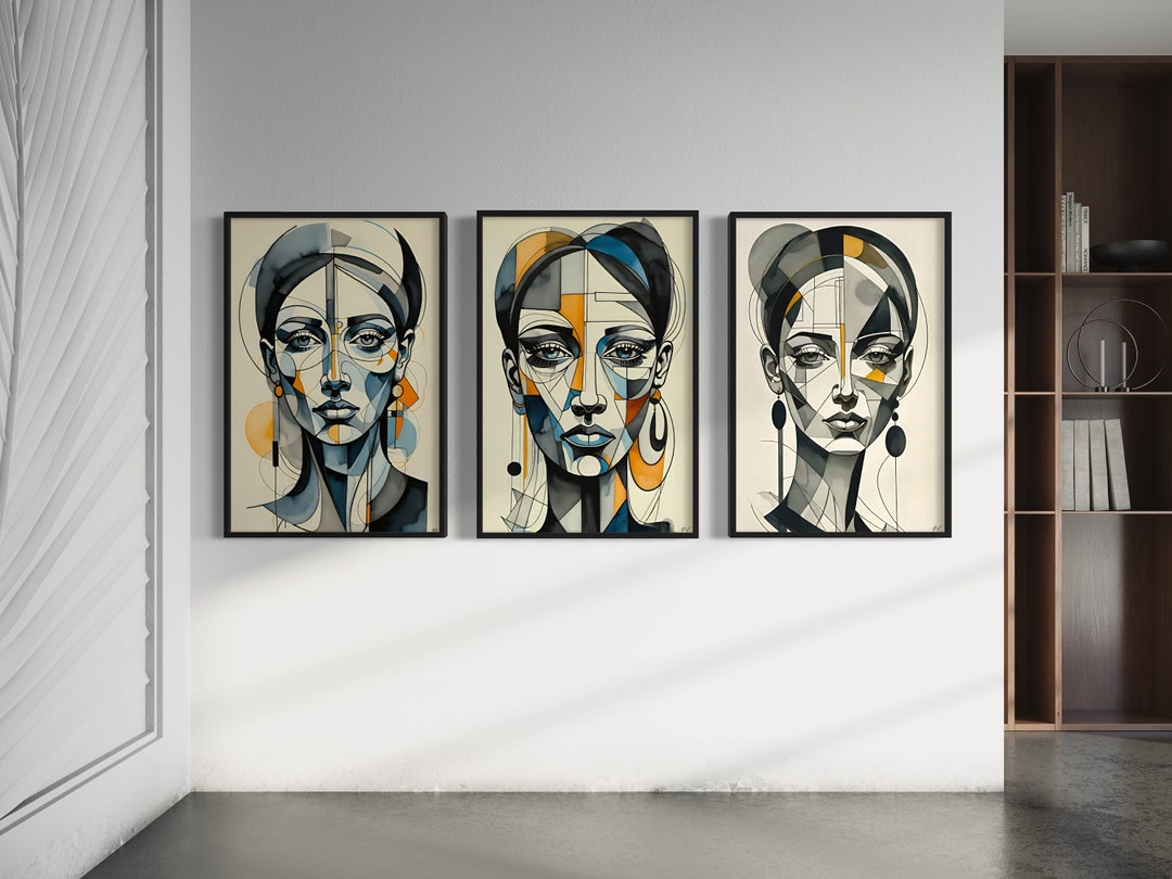Abstract Face Digital Print Set of 3, Face Line Art Printable Wall Art ...