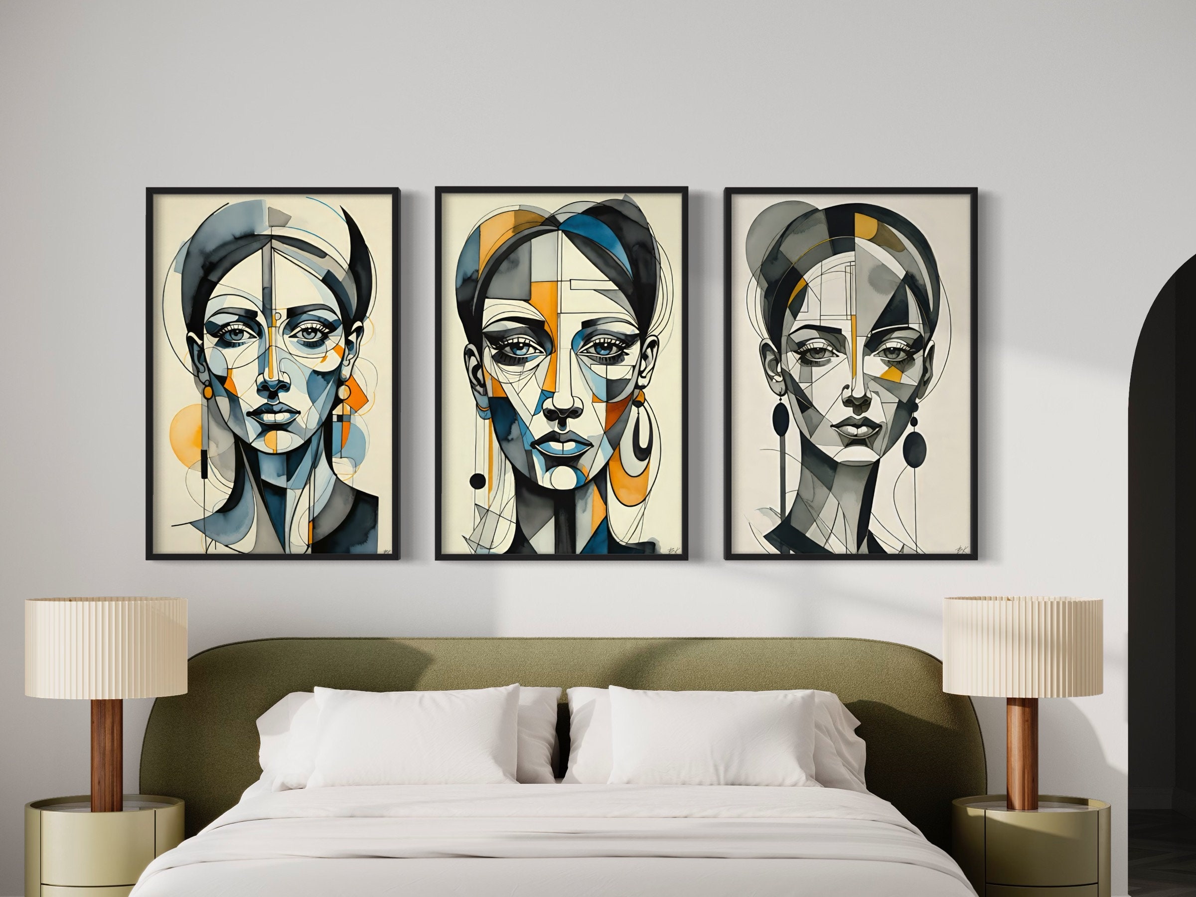 Abstract Face Digital Print Set of 3, Face Line Art Printable Wall Art ...