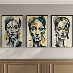 Abstract Face Digital Print Set of 3, Face Line Art Printable Wall Art ...
