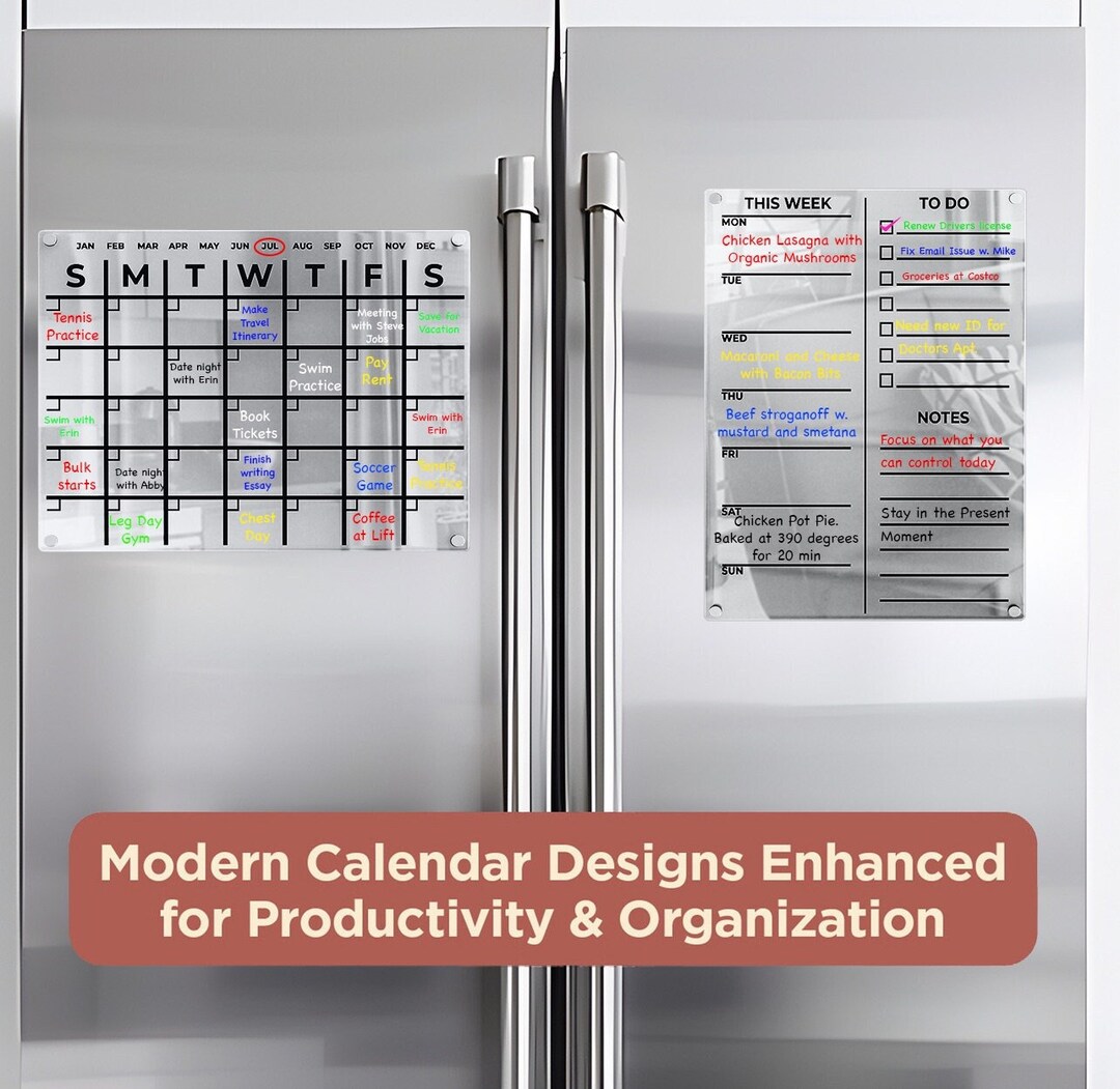 Acrylic Calendar for Fridge (2 Pack), Sleek Clear Design, Perfect for ...