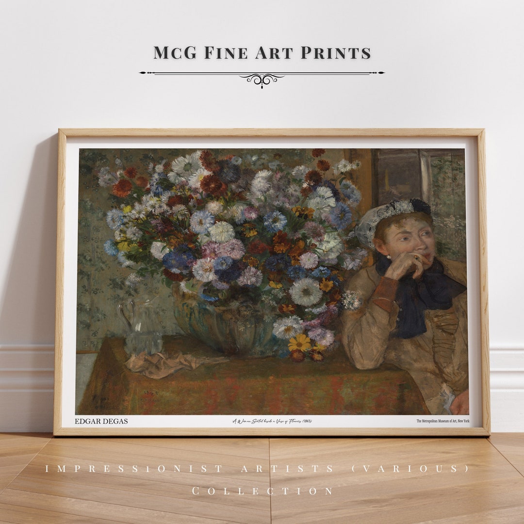 A Woman Seated Beside a Vase of Flowers Wall Art Poster Print Vintage ...