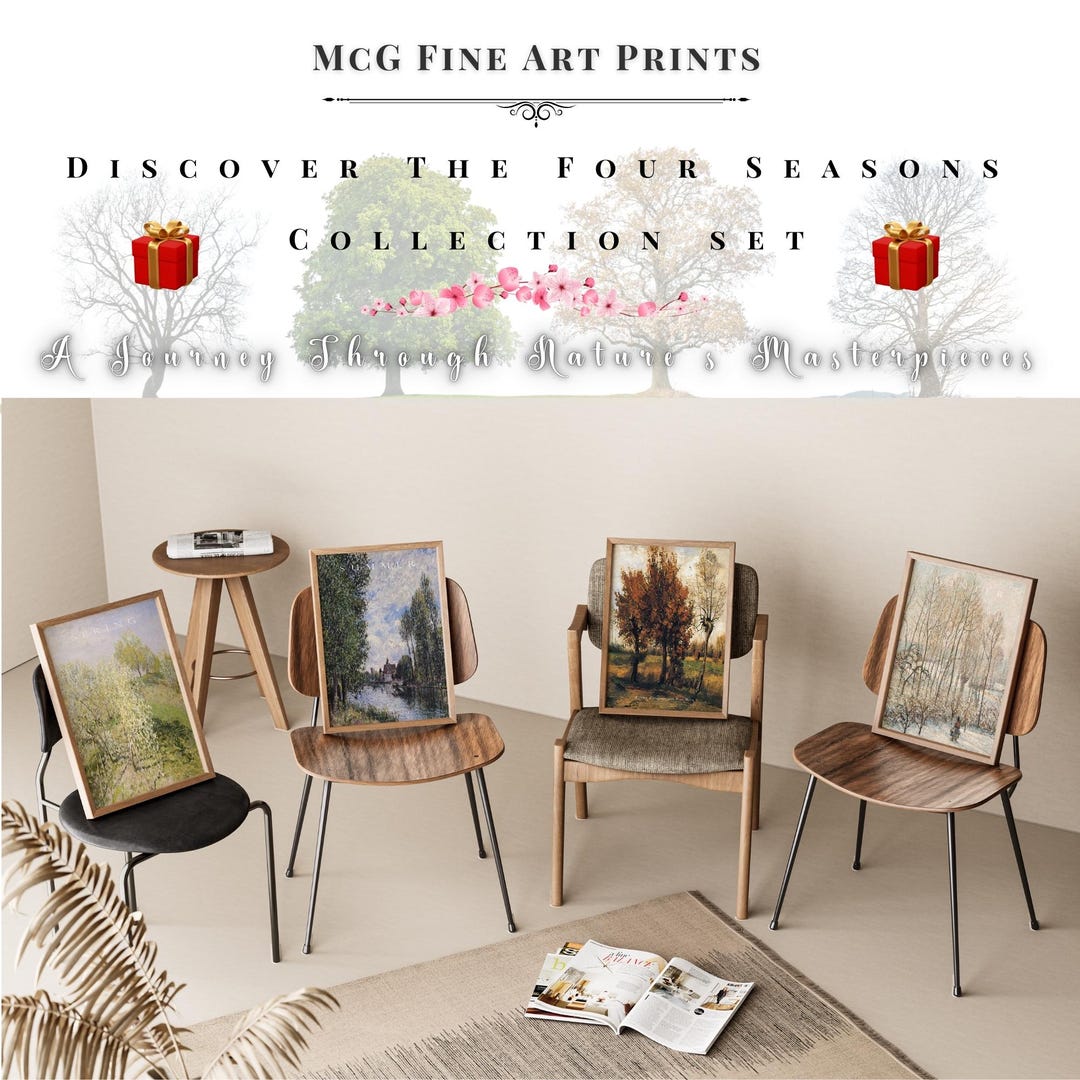 Four Seasons Set of 4 Prints Gallery Wall Art Vintage Landscape Oil ...