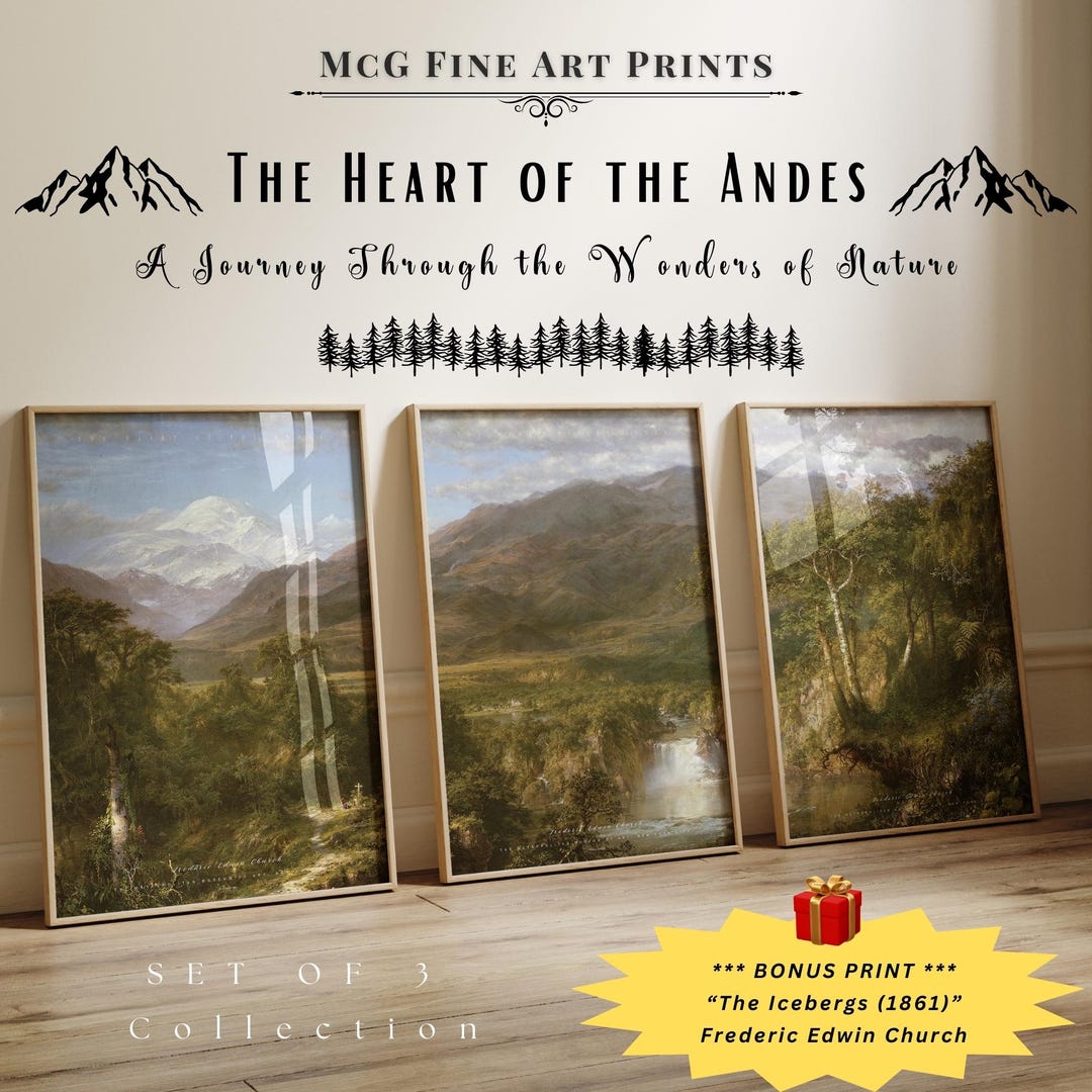 The Heart of the Andes Set of 3 Wall Art Print Vintage Landscape ...