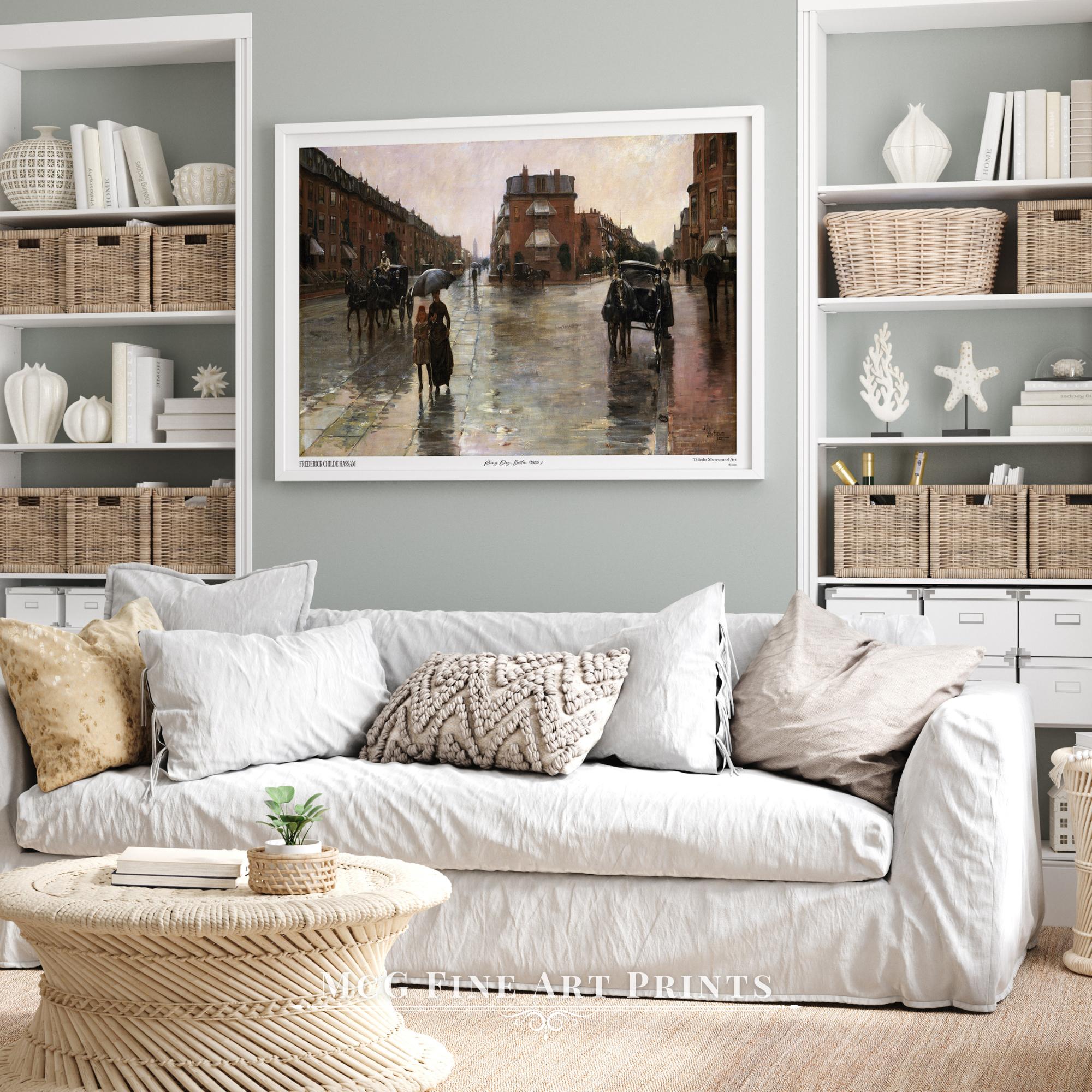 Rainy Day Boston Gallery Wall Art Print Vintage American Cityscape Oil ...