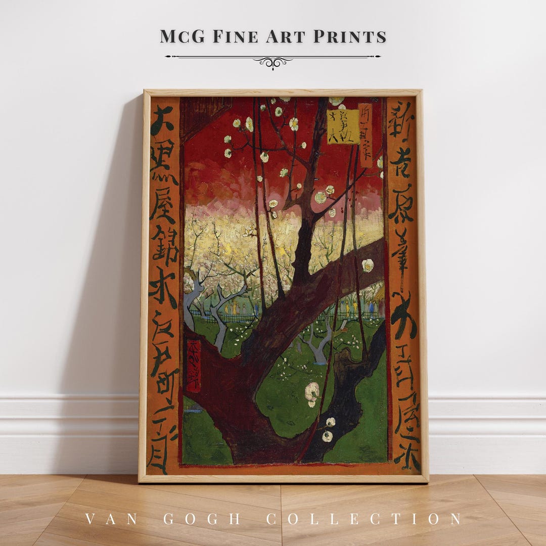 Flowering Plum Tree Gallery Wall Art Print Vintage Floral Landscape Oil ...