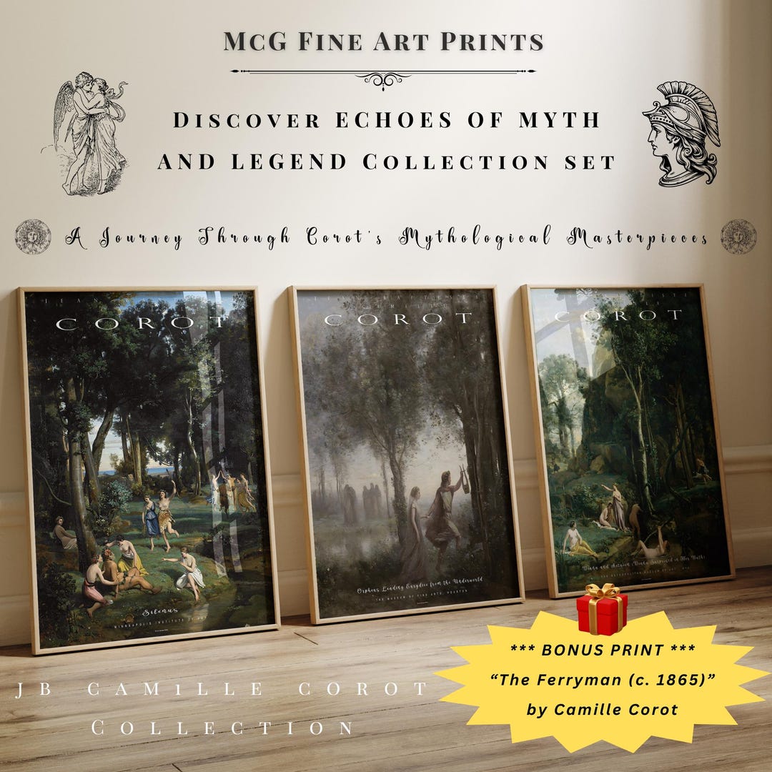 Myth and Legend Print Set of 3 Gallery Wall Art Corot Mythology Posters ...
