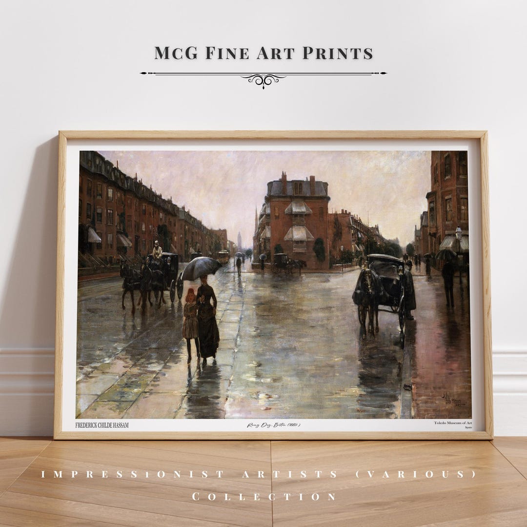 Rainy Day Boston Gallery Wall Art Print Vintage American Cityscape Oil ...