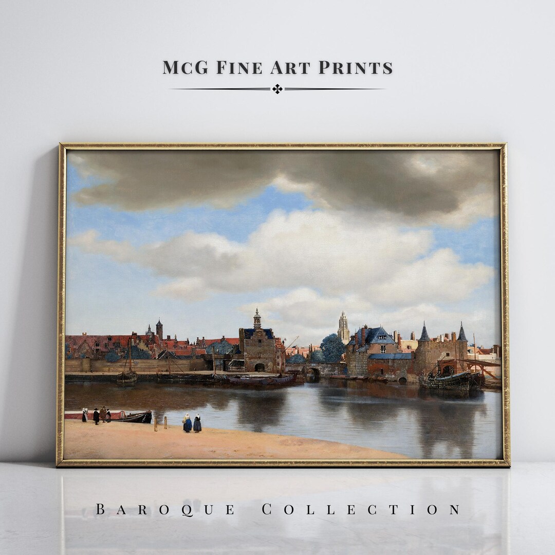 View of Delft Gallery Wall Art Antique Print Vintage Nautical Dutch Cityscape Poster Mid Century ...