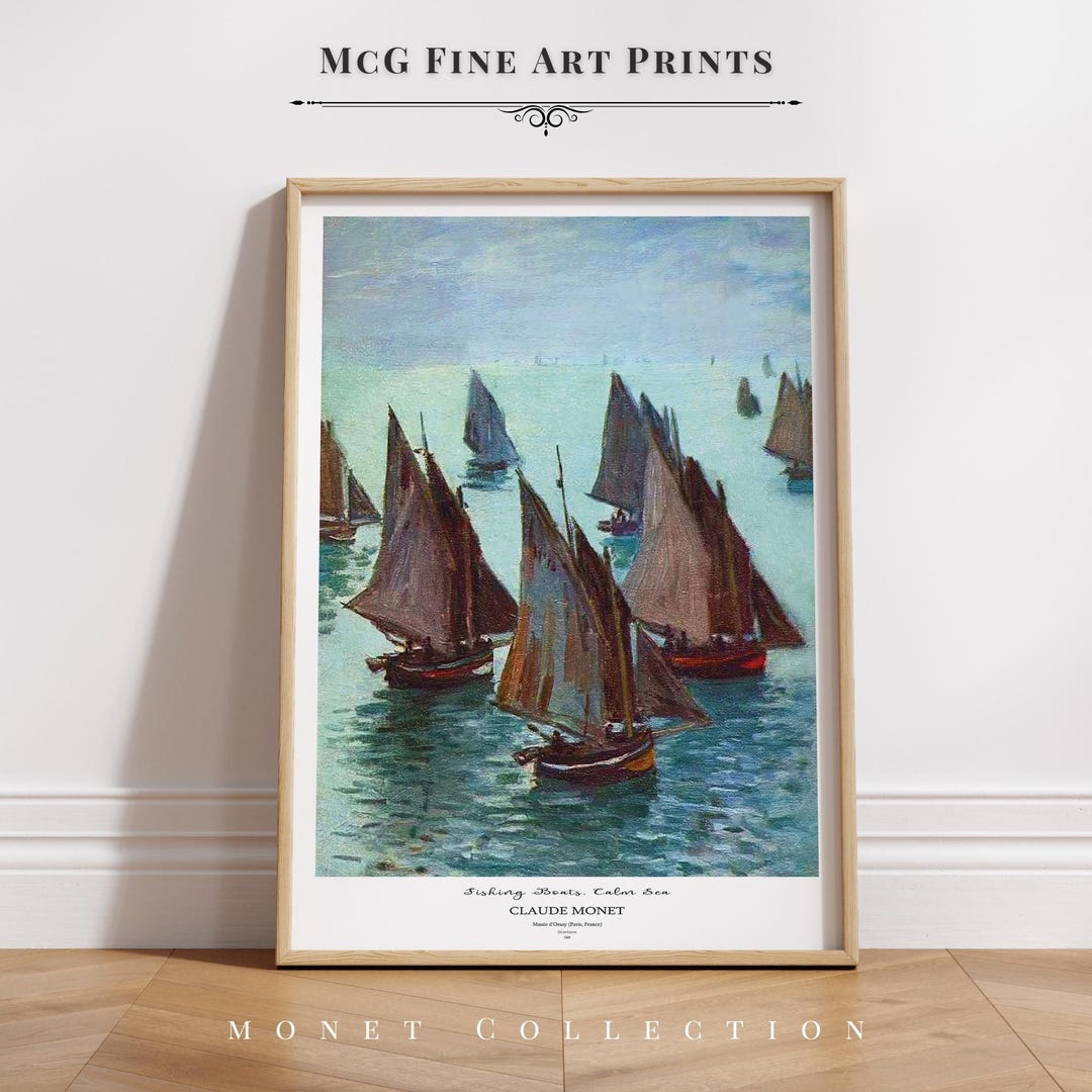 Fishing Boats Calm Sea Monet Wall Art Maritime Print Vintage French ...