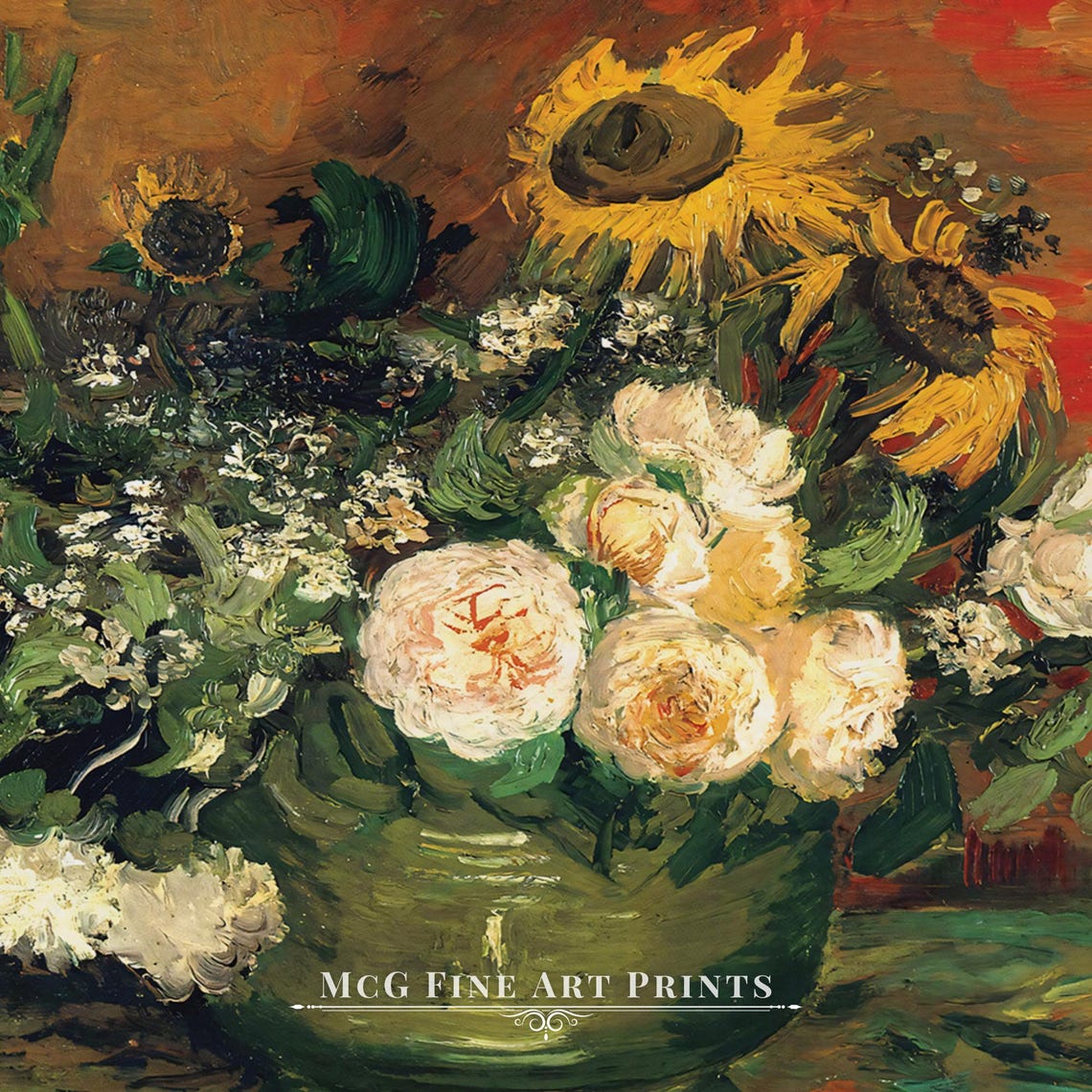 Still Life With Roses and Sunflowers Van Gogh Gallery Wall Art Flower ...