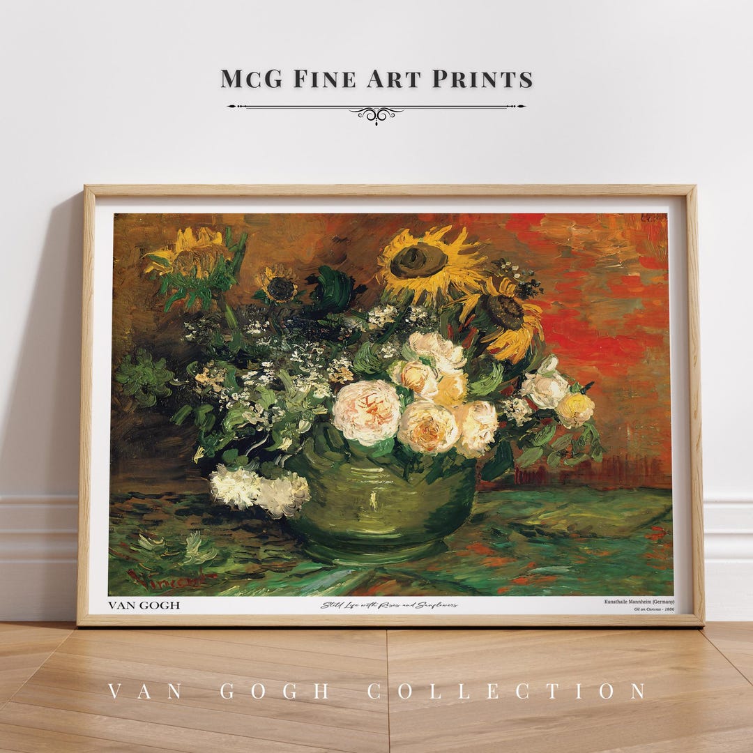 Still Life With Roses and Sunflowers Van Gogh Gallery Wall Art Flower ...