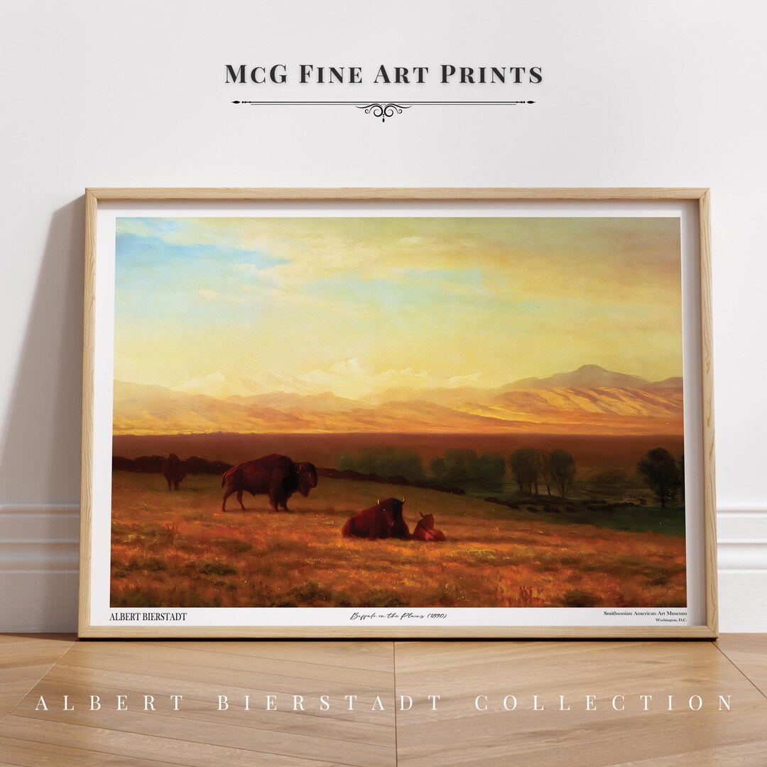 Buffalo on the Plains Gallery Wall Art Print Vintage Sunset Landscape ...