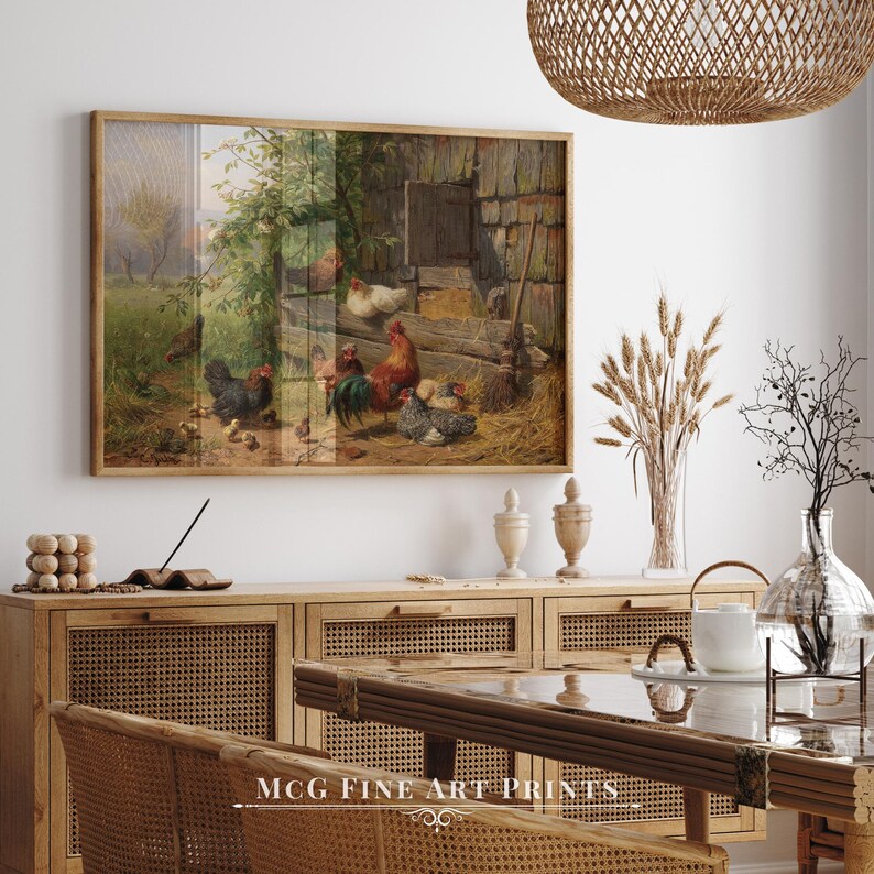 Chicken Yard Gallery Wall Art Print Vintage Aesthetic Landscape Country ...