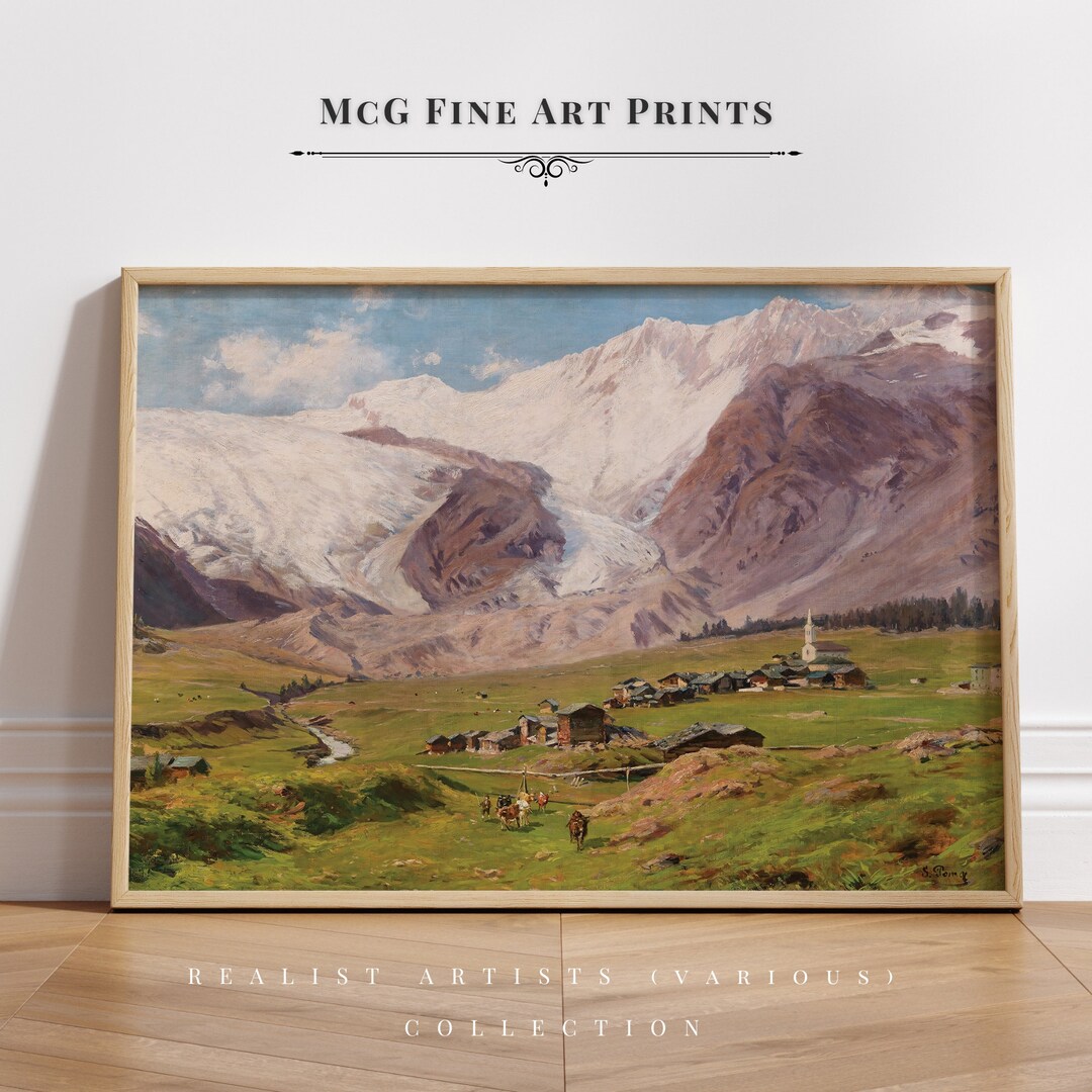 Saas Fee Swiss Alps Art Print Vintage Mountain Village Oil Painting ...