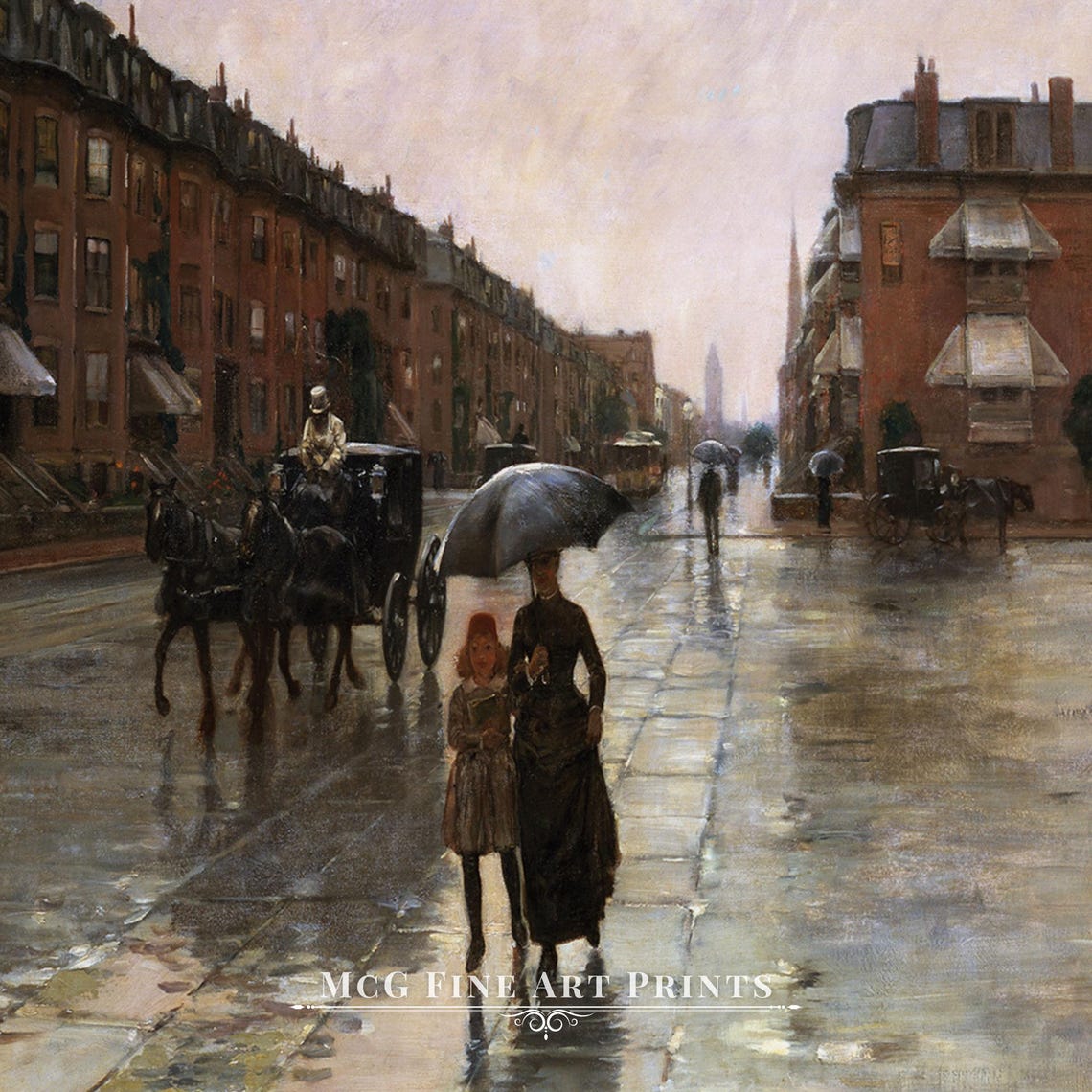 Rainy Day Boston Gallery Wall Art Print Vintage American Cityscape Oil ...