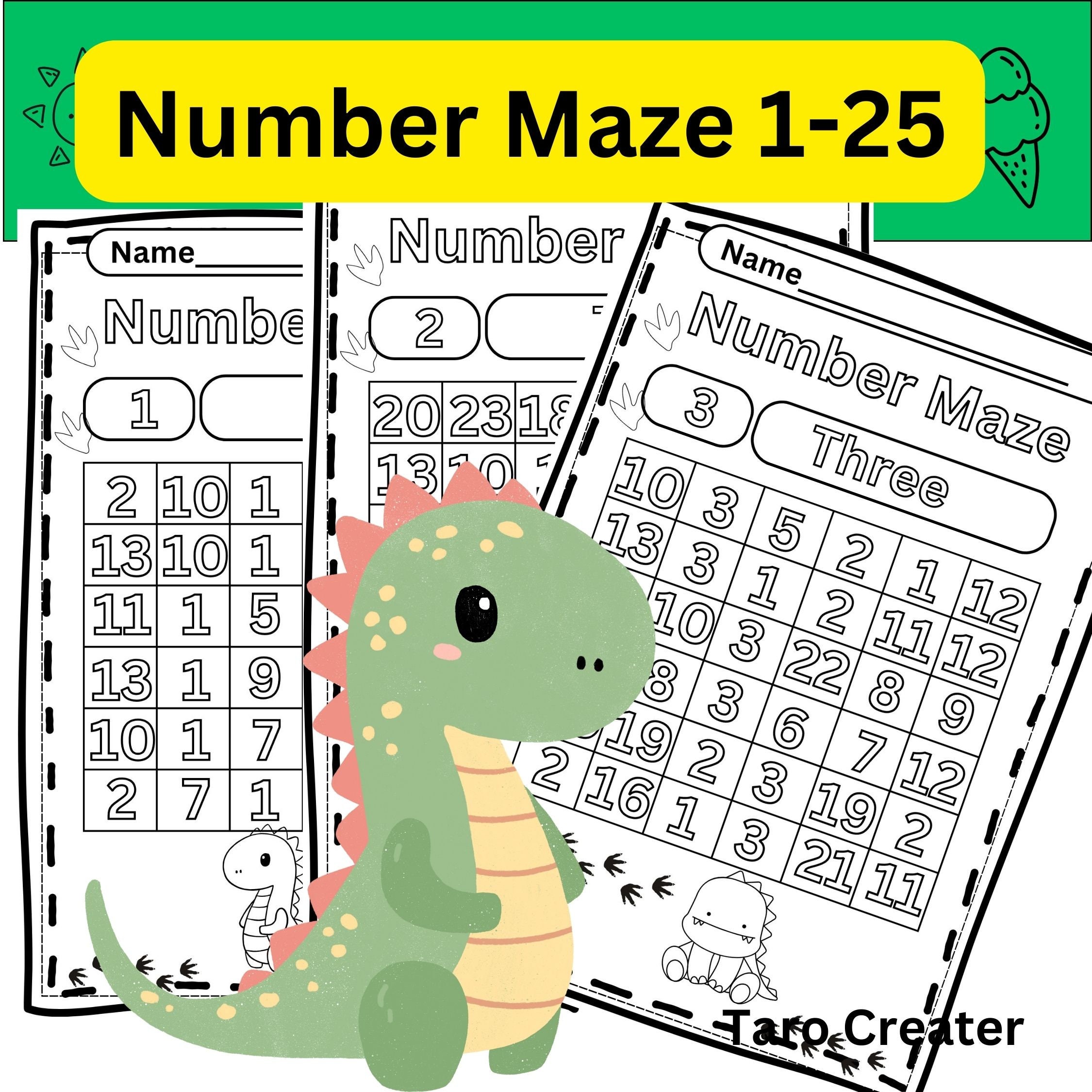 Math Worksheets Number Maze Dinosaur: Counting 1-25 Math Game - Etsy