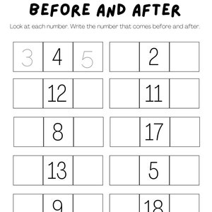 Math Worksheets - Number Before and After, Math Game, Homeschool ...
