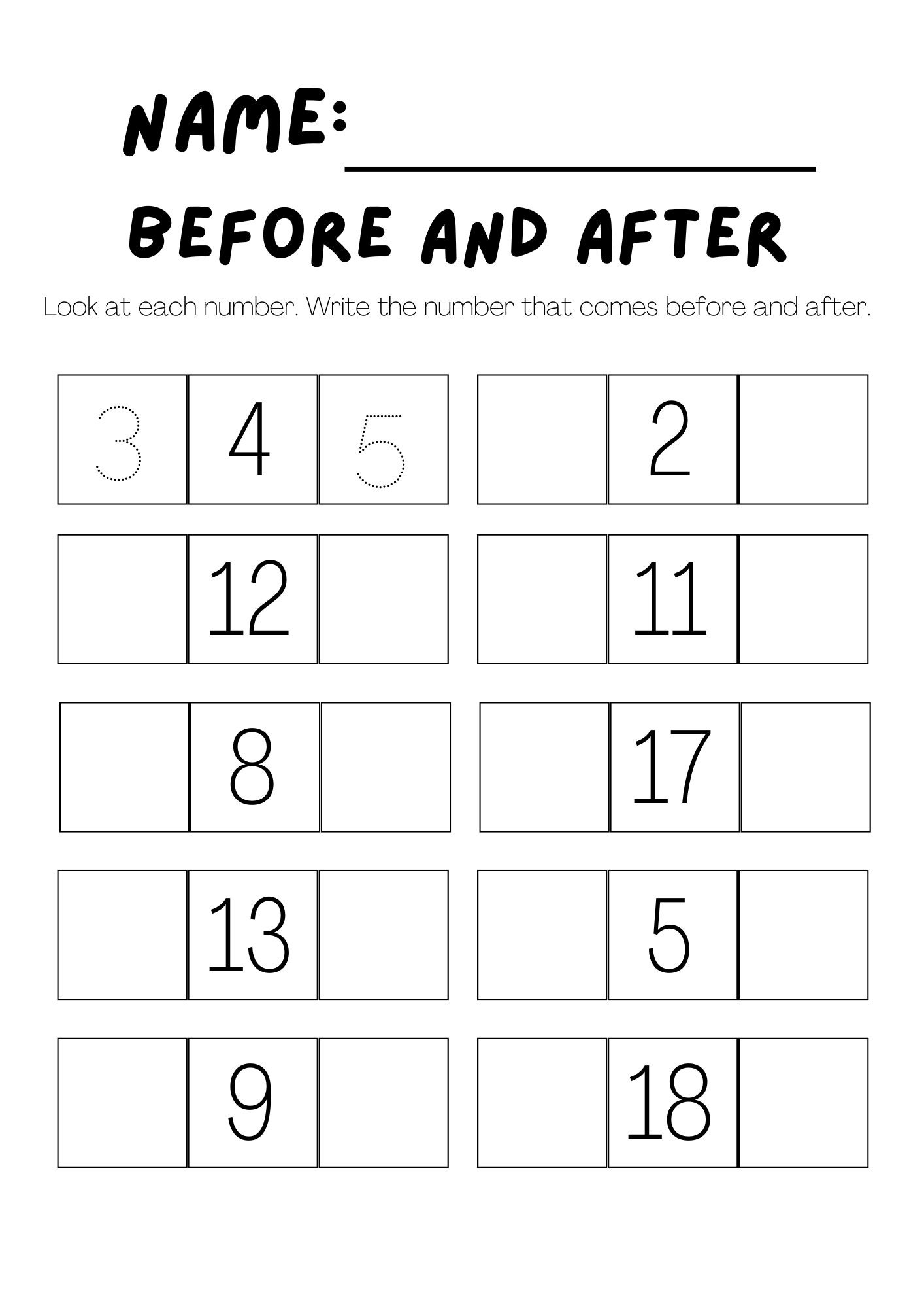 Math Worksheets - Number Before and After, Math Game, Homeschool ...