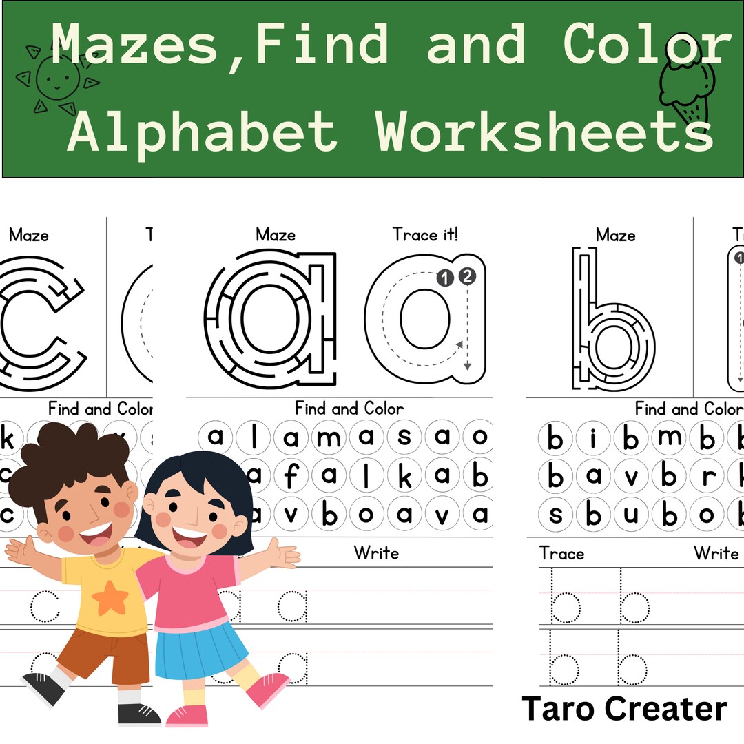 Alphabet Worksheets Mazes,tracing Find and Color the Letter Activities ...