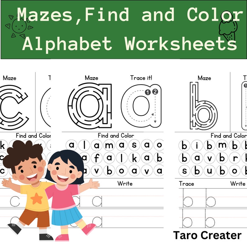Alphabet Worksheets Mazes,tracing Find and Color the Letter Activities ...