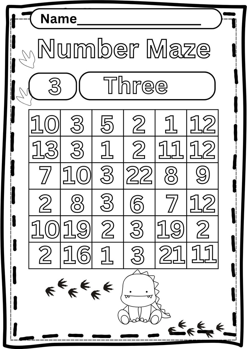 Math Worksheets Number Maze Dinosaur: Counting 1-25 Math Game - Etsy
