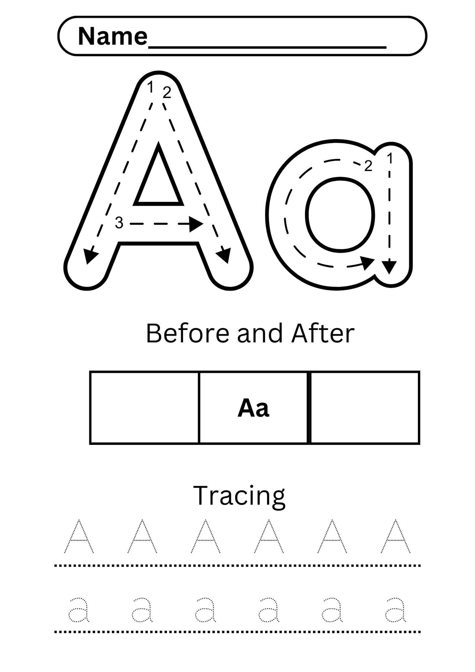 Alphabet Worksheets Tracing Before and After the Letter Activities ...
