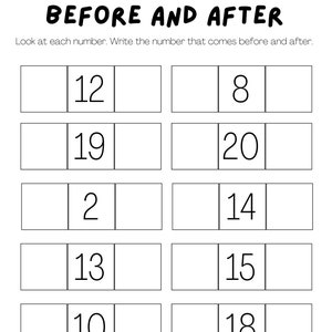 Math Worksheets - Number Before and After, Math Game, Homeschool ...