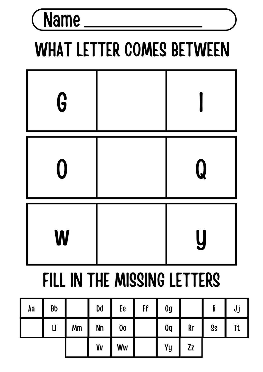 Alphabet Worksheet ,what Letter Comes Between, Fill in the Missing ...