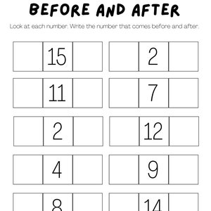 Math Worksheets - Number Before and After, Math Game, Homeschool ...
