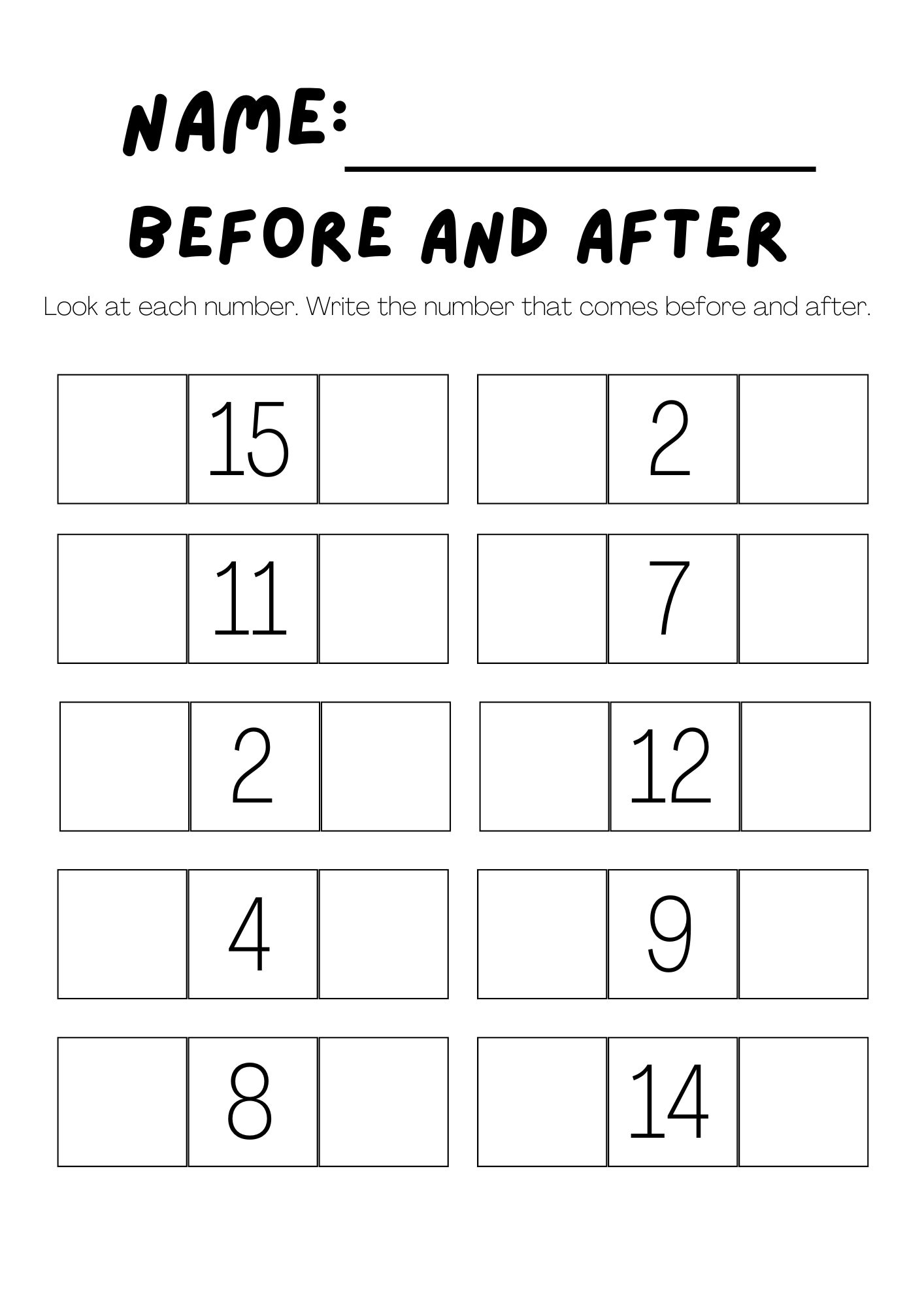 Math Worksheets - Number Before and After, Math Game, Homeschool ...