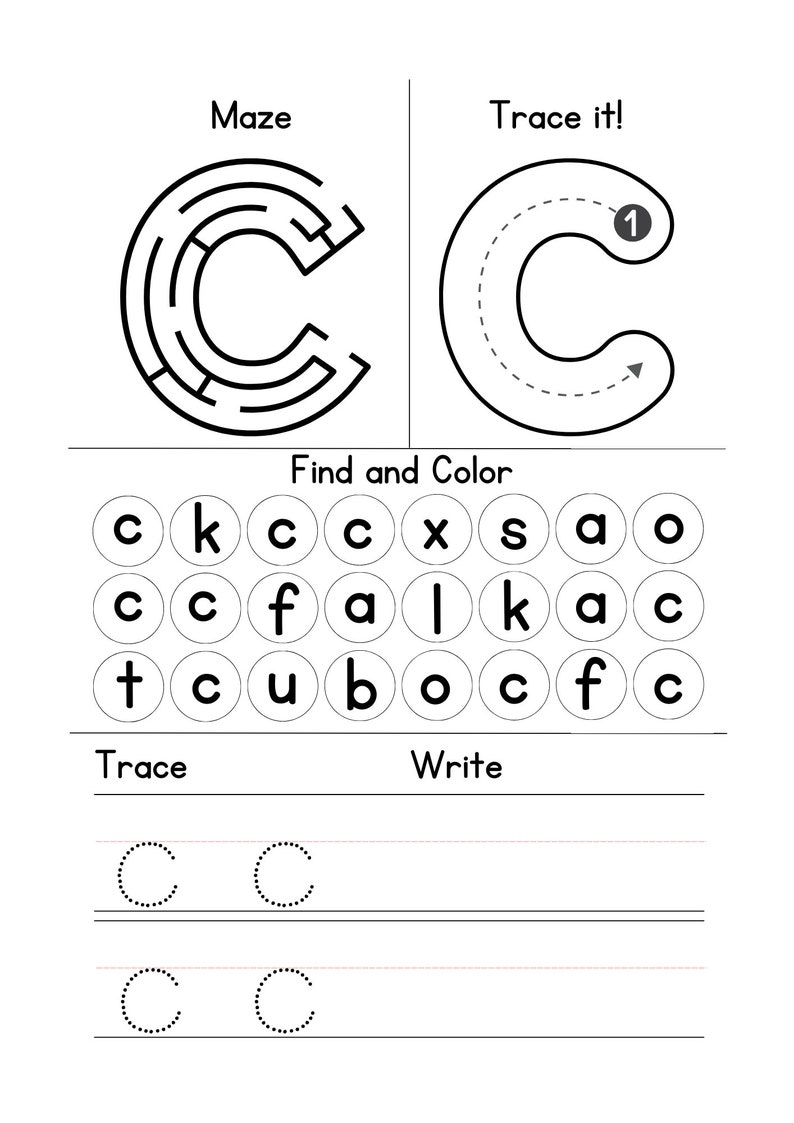 Alphabet Worksheets Mazes,tracing Find and Color the Letter Activities ...