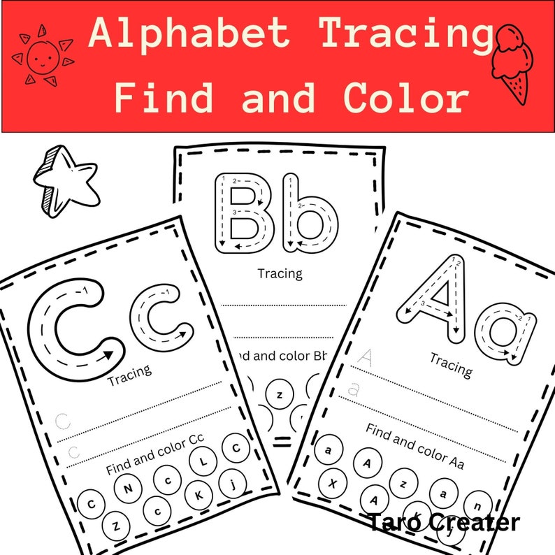 Alphabet Worksheets Printable Tracing Find and Color Homeschool Teacher ...
