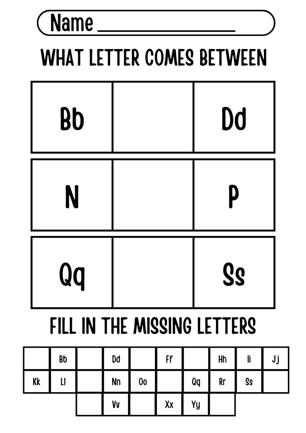 Alphabet Worksheet ,what Letter Comes Between, Fill in the Missing ...