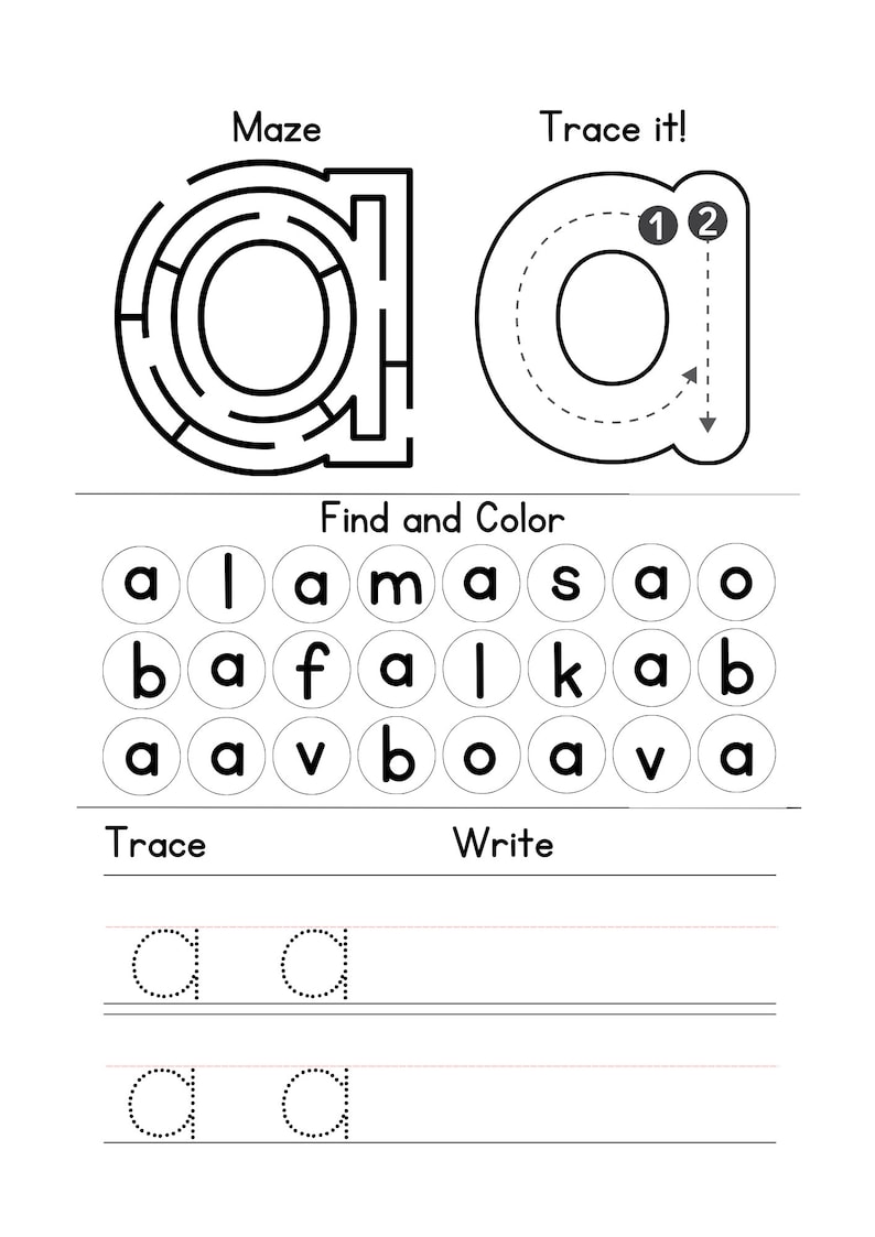 Alphabet Worksheets Mazes,tracing Find and Color the Letter Activities ...