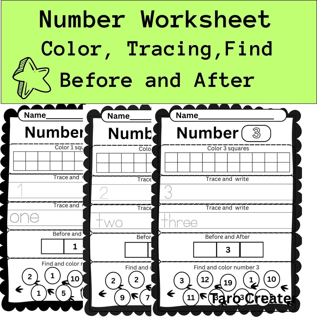 Number Worksheets Color, Tracing, Find, Before and After Numbers to 1 ...