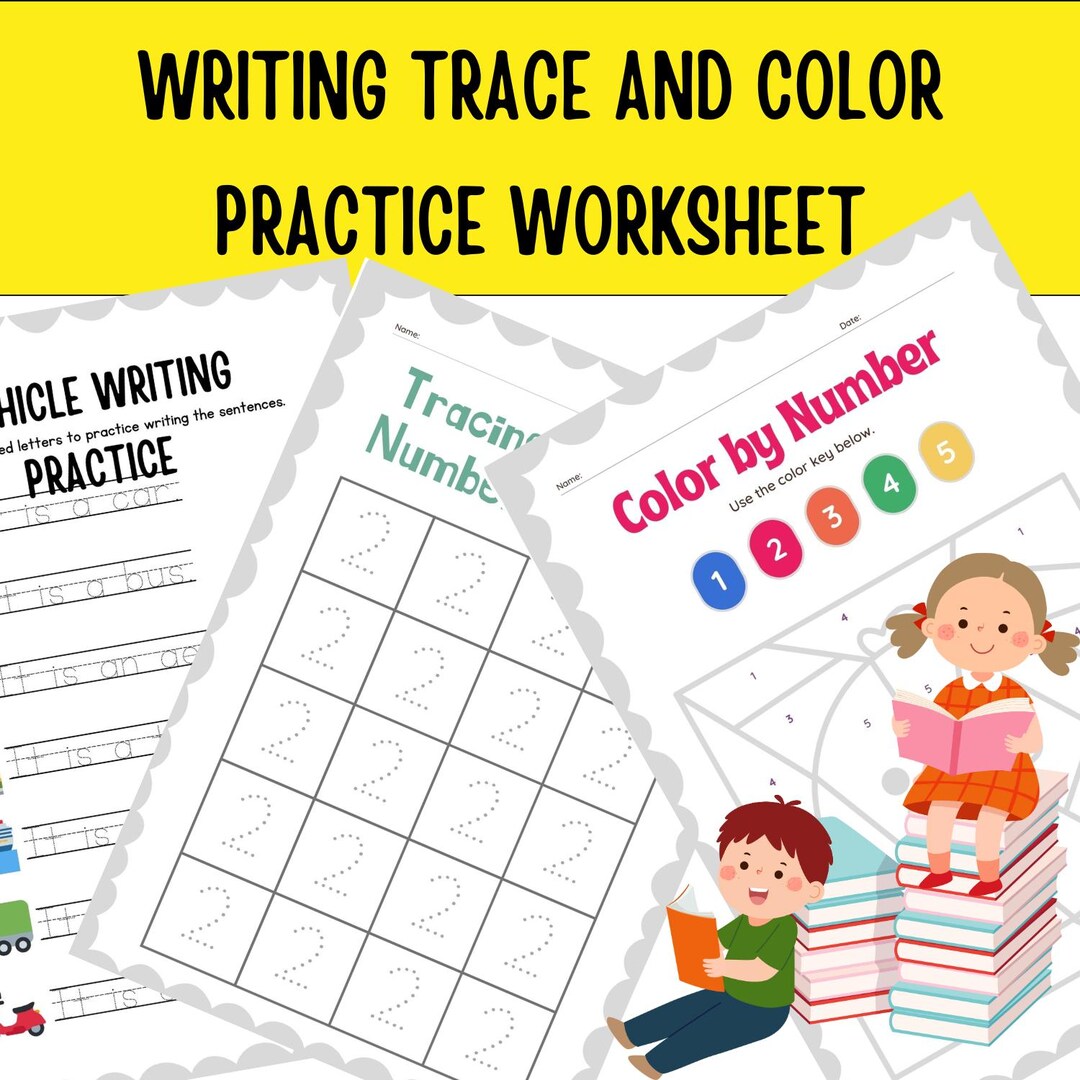 Writing, Trace and Color by Number Practice Worksheet Activities ...