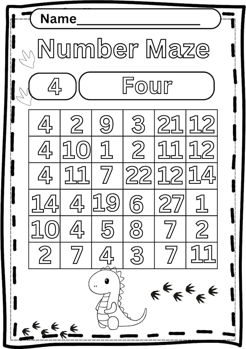Math Worksheets Number Maze Dinosaur: Counting 1-25 Math Game - Etsy