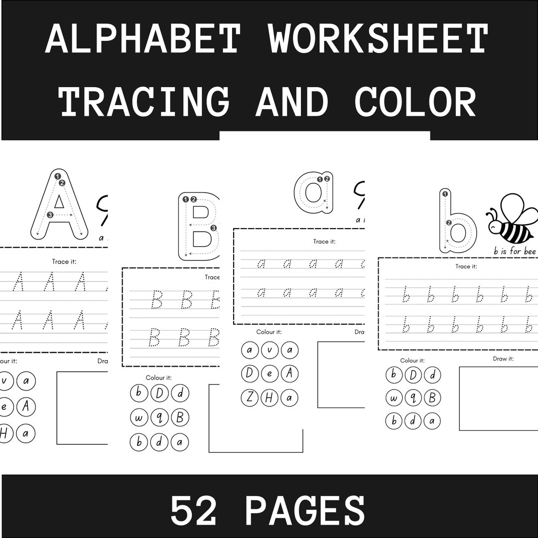 Alphabet Worksheets Printable Tracing and Color Homeschool Teacher Kids ...