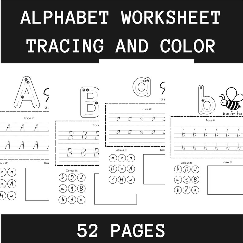 Alphabet Worksheets Printable Tracing and Color Homeschool Teacher Kids ...