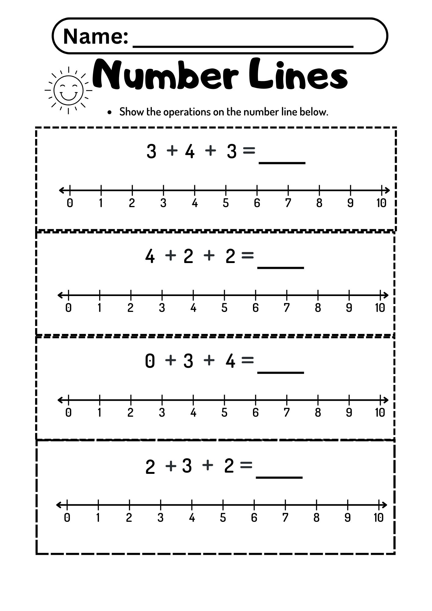 Math Worksheets - Math Game - Number Lines, Teacher - Kids ...