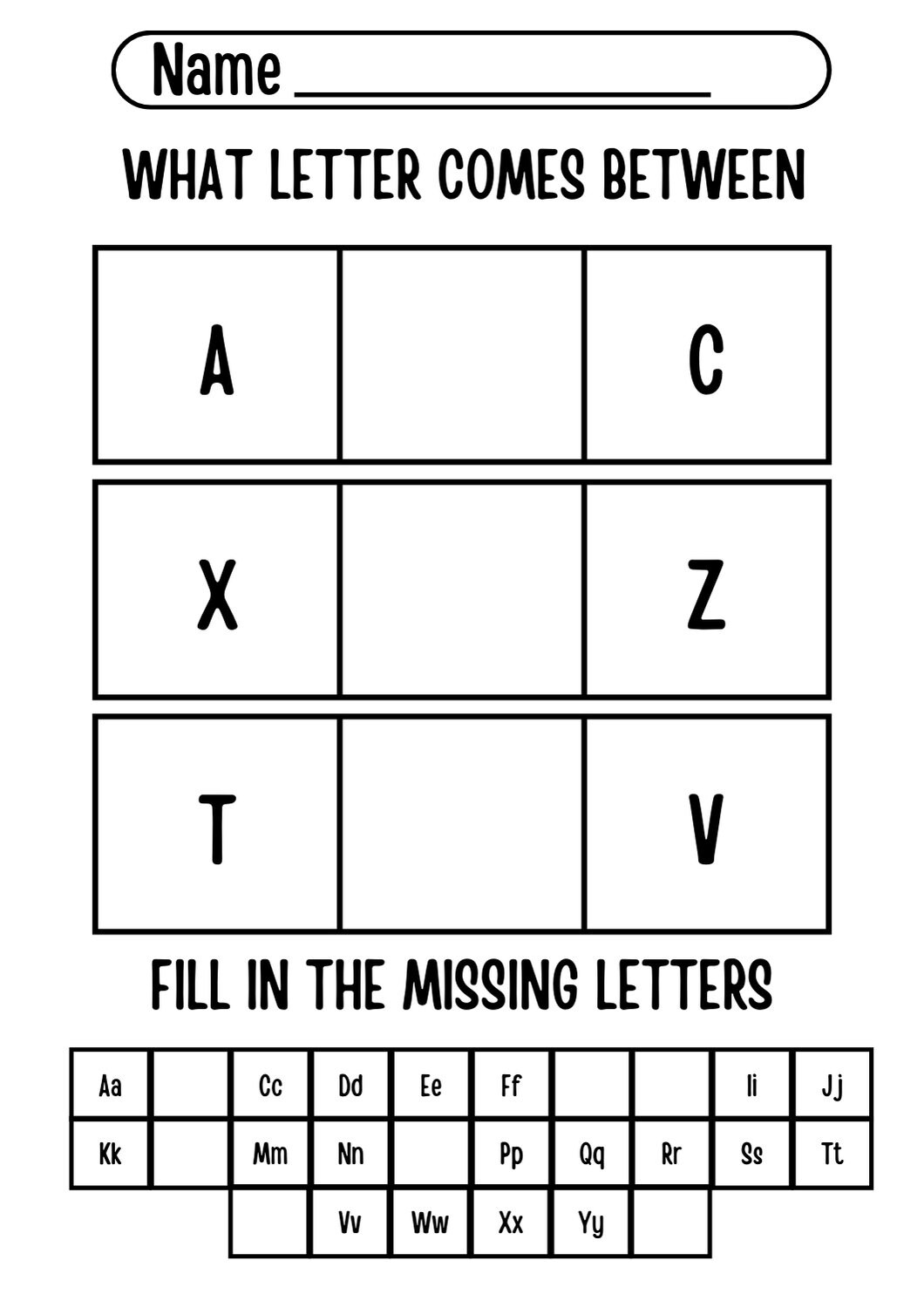 Alphabet Worksheet ,what Letter Comes Between, Fill in the Missing ...