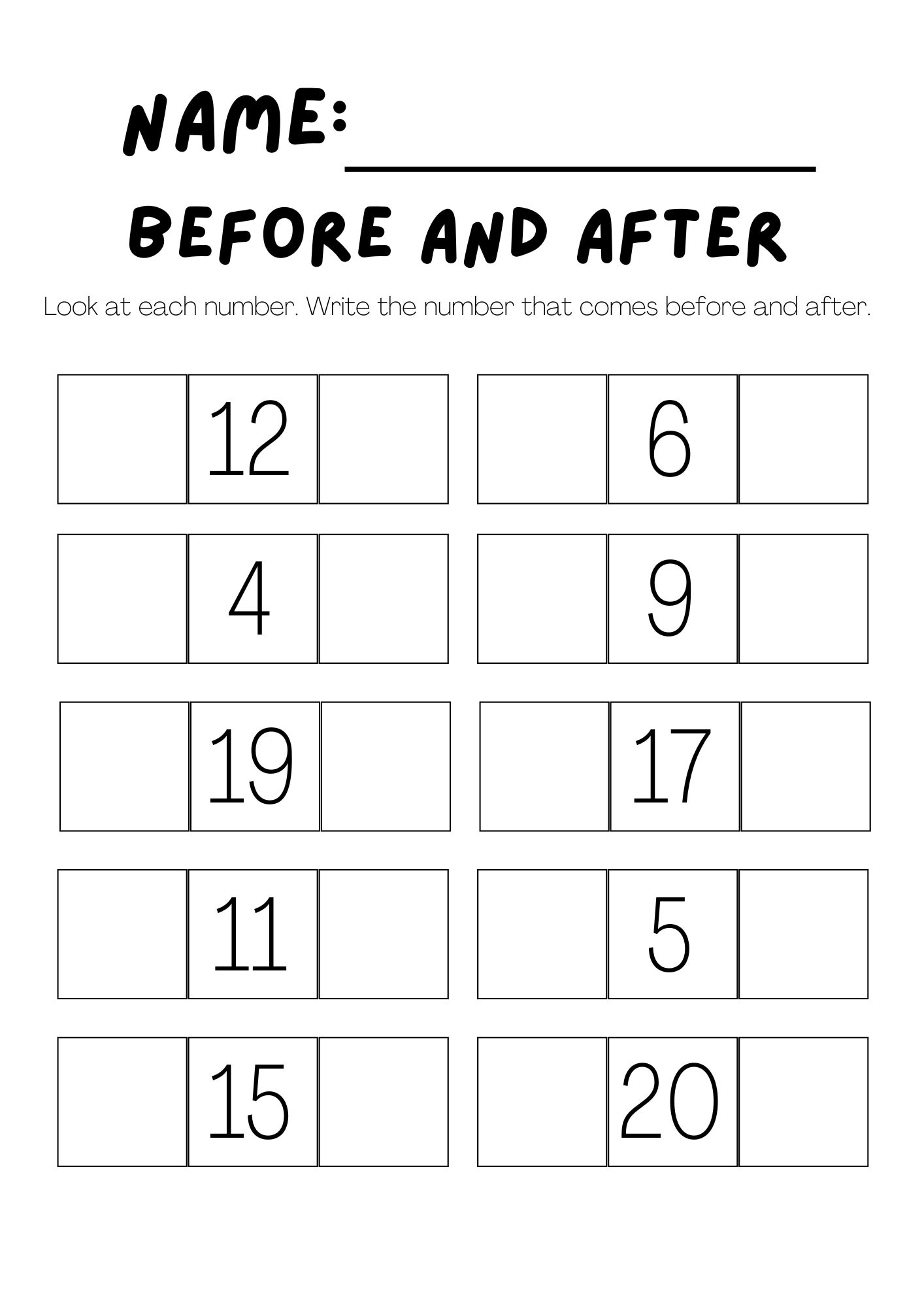 Math Worksheets - Number Before and After, Math Game, Homeschool ...