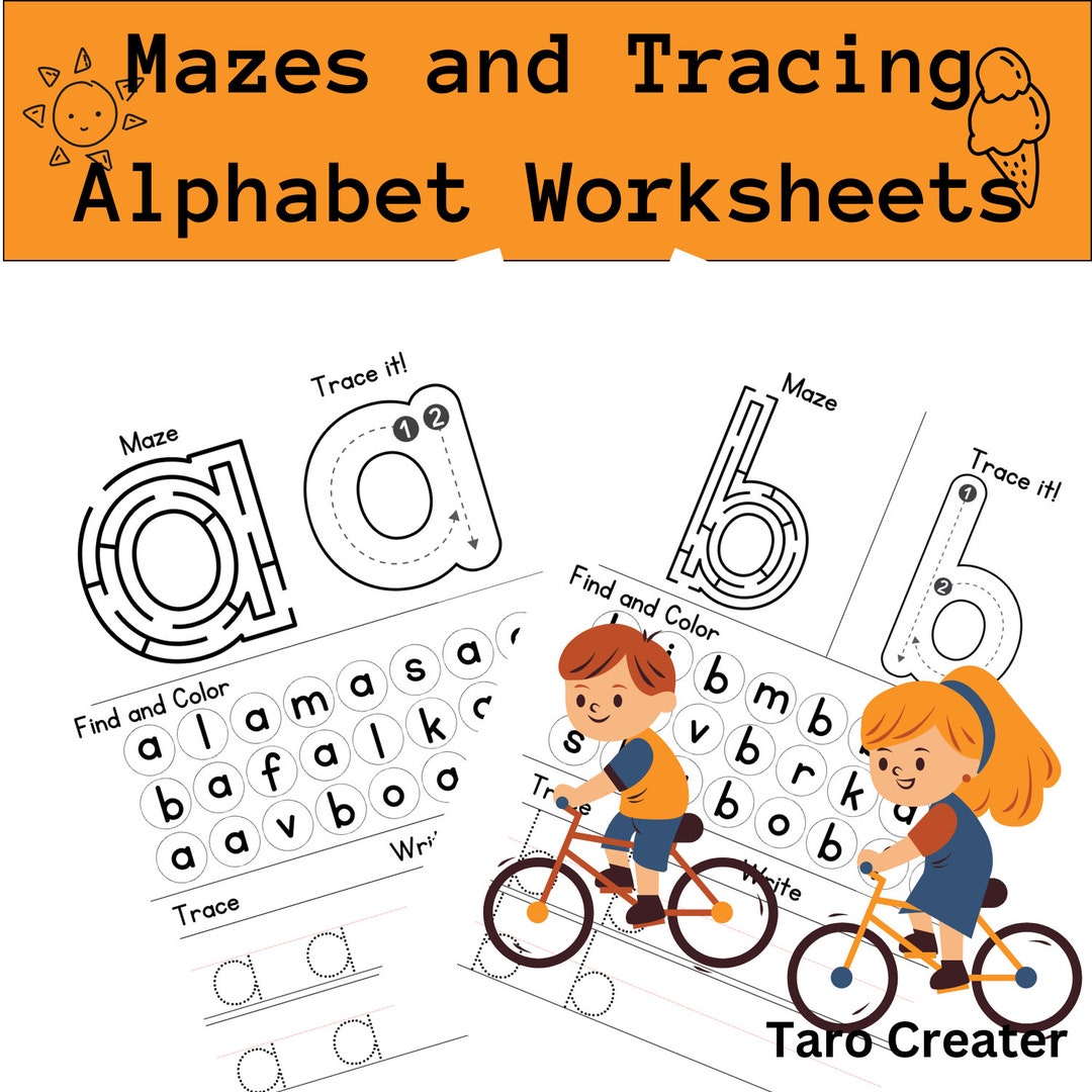 Alphabet Lowercase Worksheets a to Z Mazes,tracing Find and Color the ...