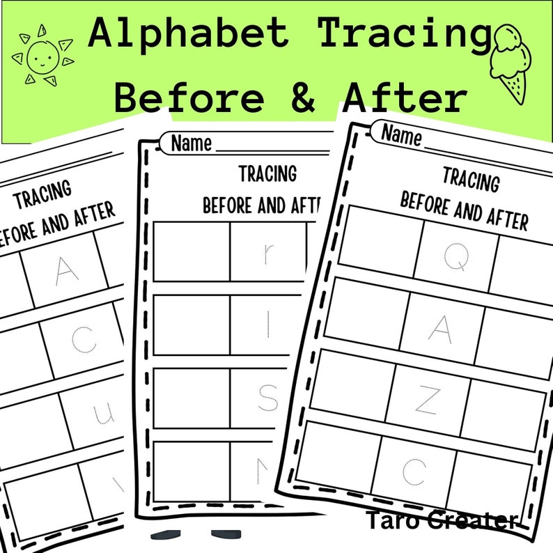Alphabet Worksheets Printable Tracing Before and After Letter Instant ...