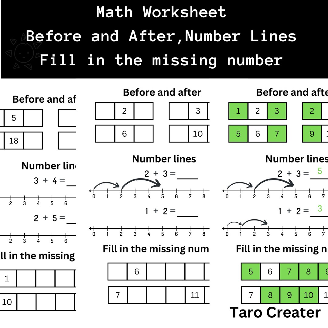 Math Worksheets - Math Game - Before and After, Number Lines, Fill in ...