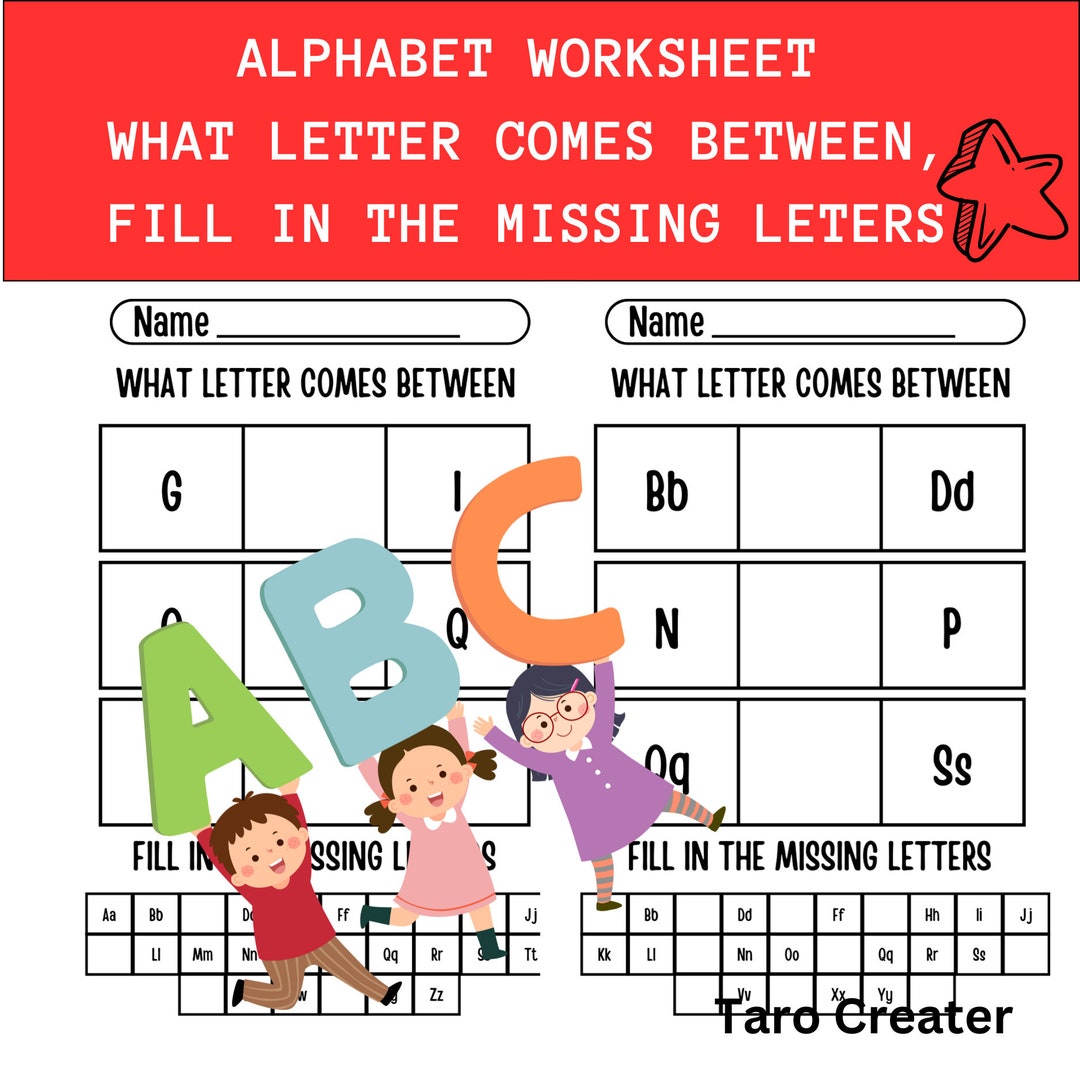 Alphabet Worksheet ,what Letter Comes Between, Fill in the Missing ...
