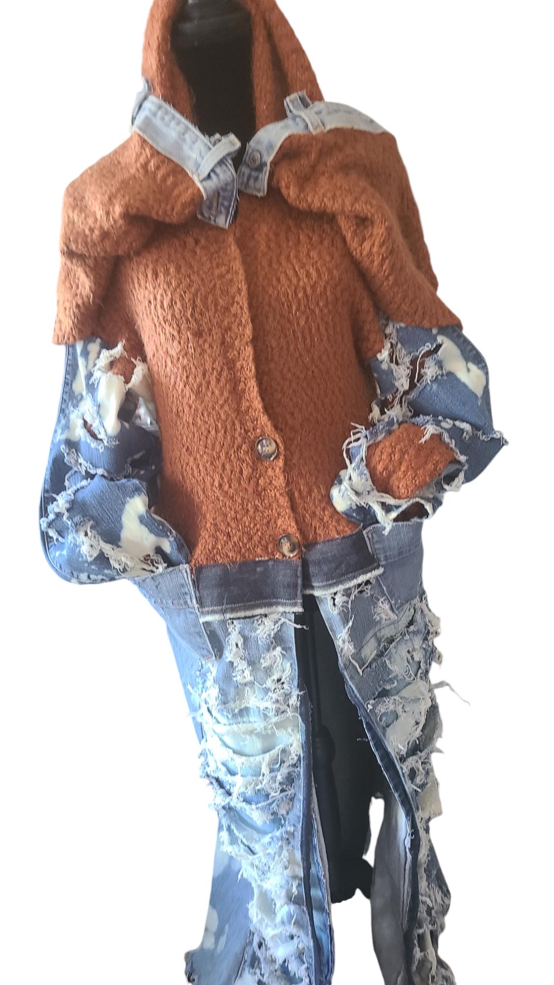 Long Denim Wool Sweater Mix, Long Sweater Coat, - Etsy