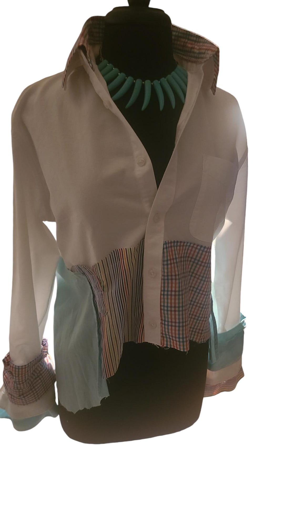 3 Cuffed, Frayed Bottom, Button Down, Messy Patchwork, One of a Kind ...